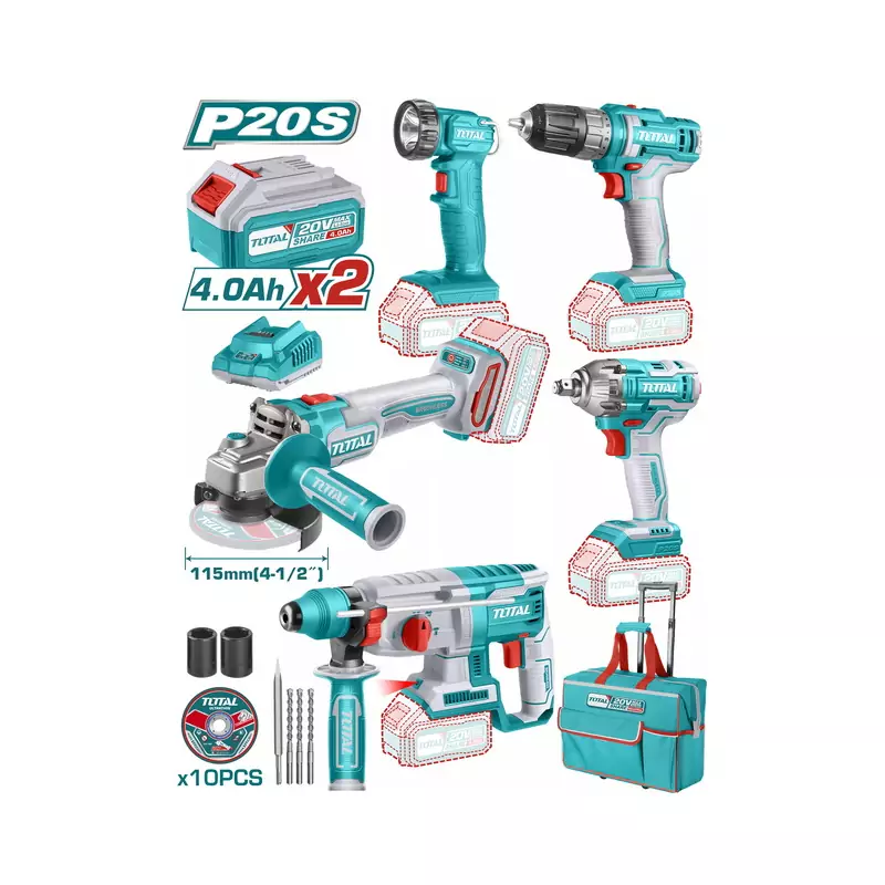 Buy Total 5pcs Industrial Combo Kit, Cordless Lithium-ion 20V TCKLI2019 ...