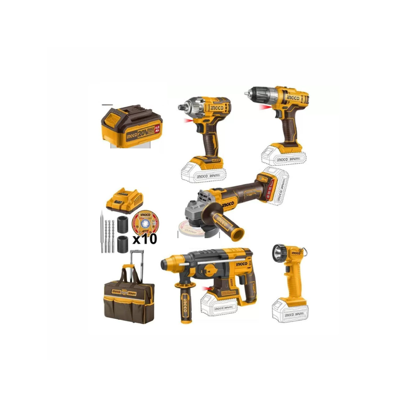 Buy Ingco 5pcs Cordless Industrial Combo Kit Lithium-ion 20V CKLI2019 ...