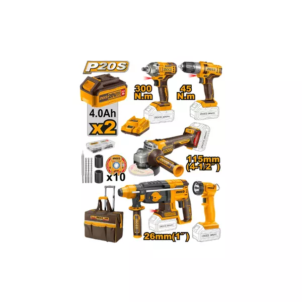 Buy Ingco 5pcs Cordless Industrial Combo Kit Lithium-ion 20V CKLI2019 ...